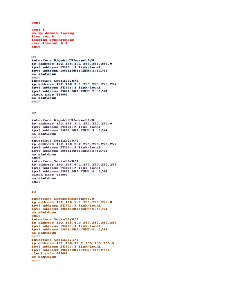 Ospf Conf T No Ip Domain-Lookup Line Con 0 Logging Synchronous Exec-Timeout 0 0 Exit | PDF | Ip ...
