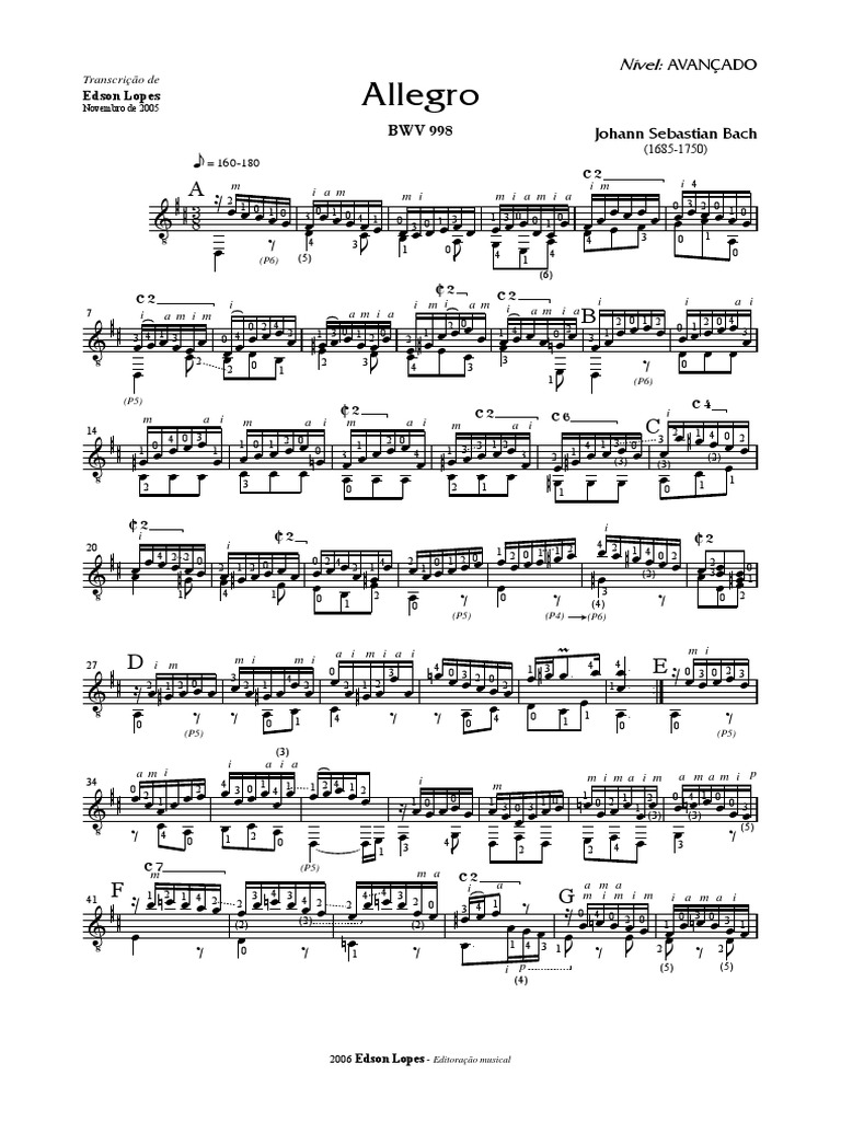 Transcription guitare BWV 998 Edson Lopes | PDF | Compositions | Jean ...