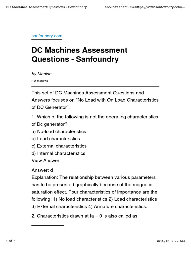 DC Generator Characteristics Q&A | PDF | Electric Generator | Series ...