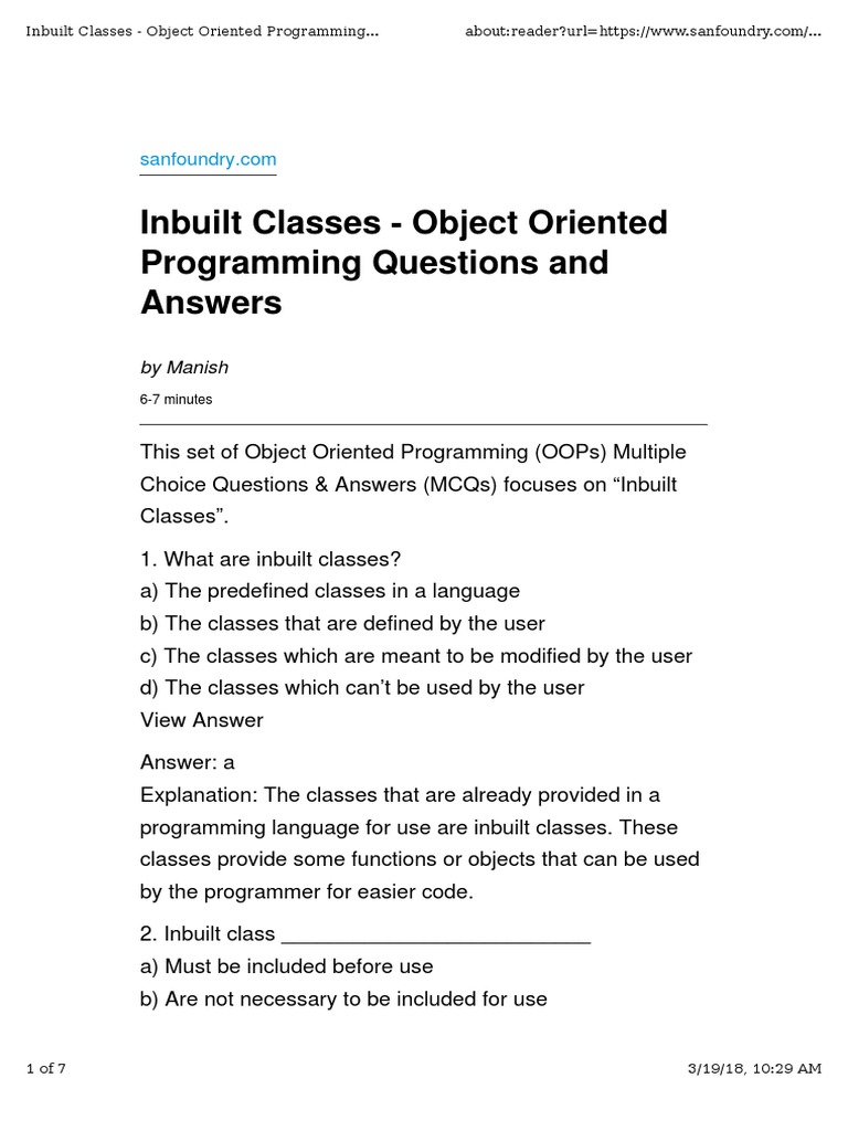 Questions & Answers On Inbuilt Classes | Download Free PDF | C (Programming Language) | String ...