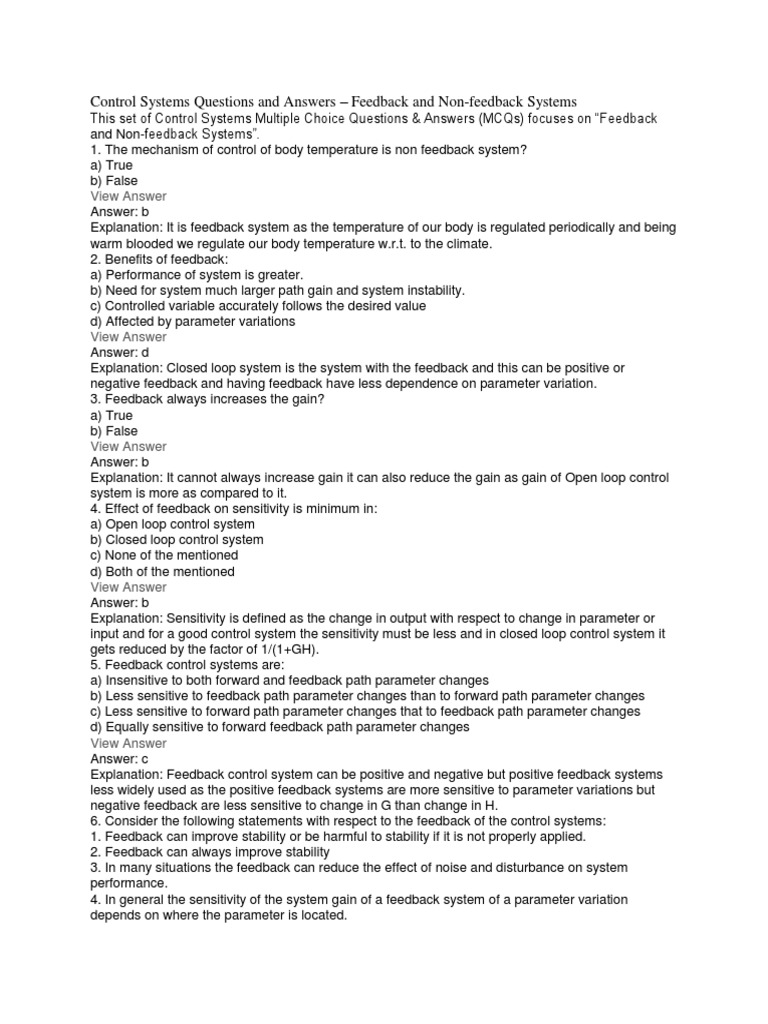 Questions On Feedback Characteristics of Control Systems | PDF ...