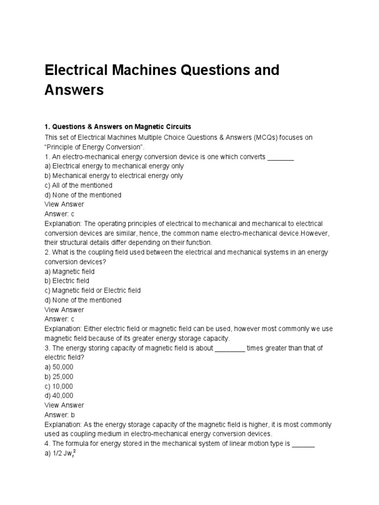 Electrical Machines Questions and Answers | PDF | Capacitor ...