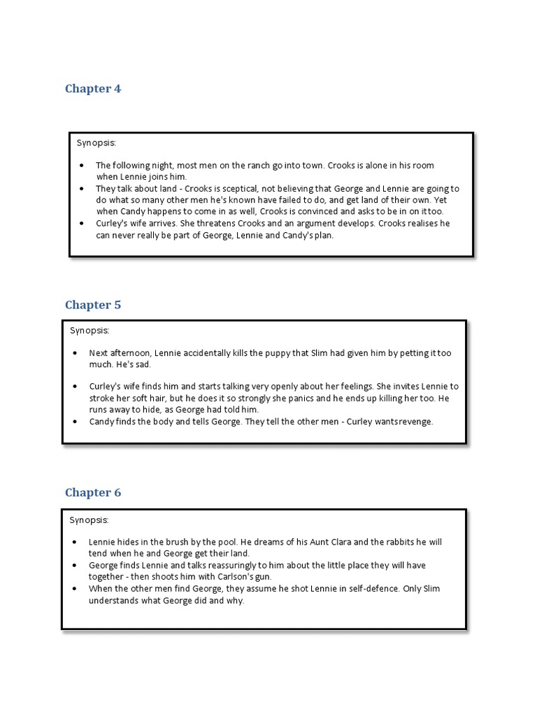 Chapter 4-6 Summaries of Mice and Men | PDF