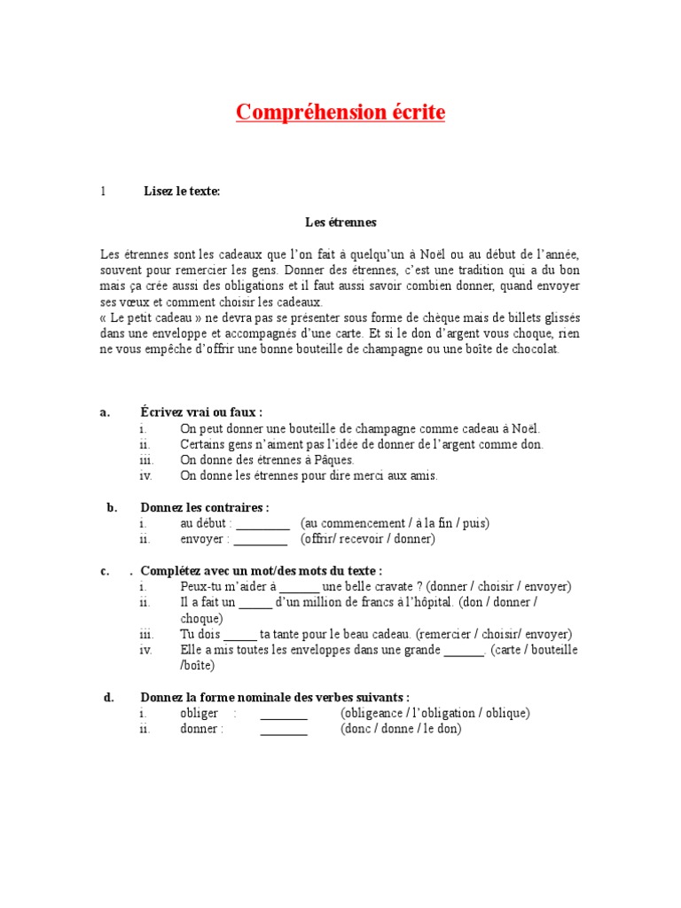 Exercice de compréhension écrite en français | PDF | France