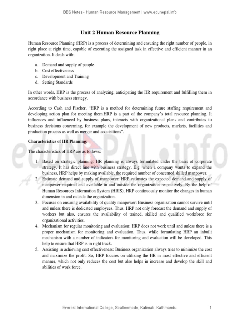 Unit 2 Human Resource Planning PDF | PDF | Strategic Management | Human ...