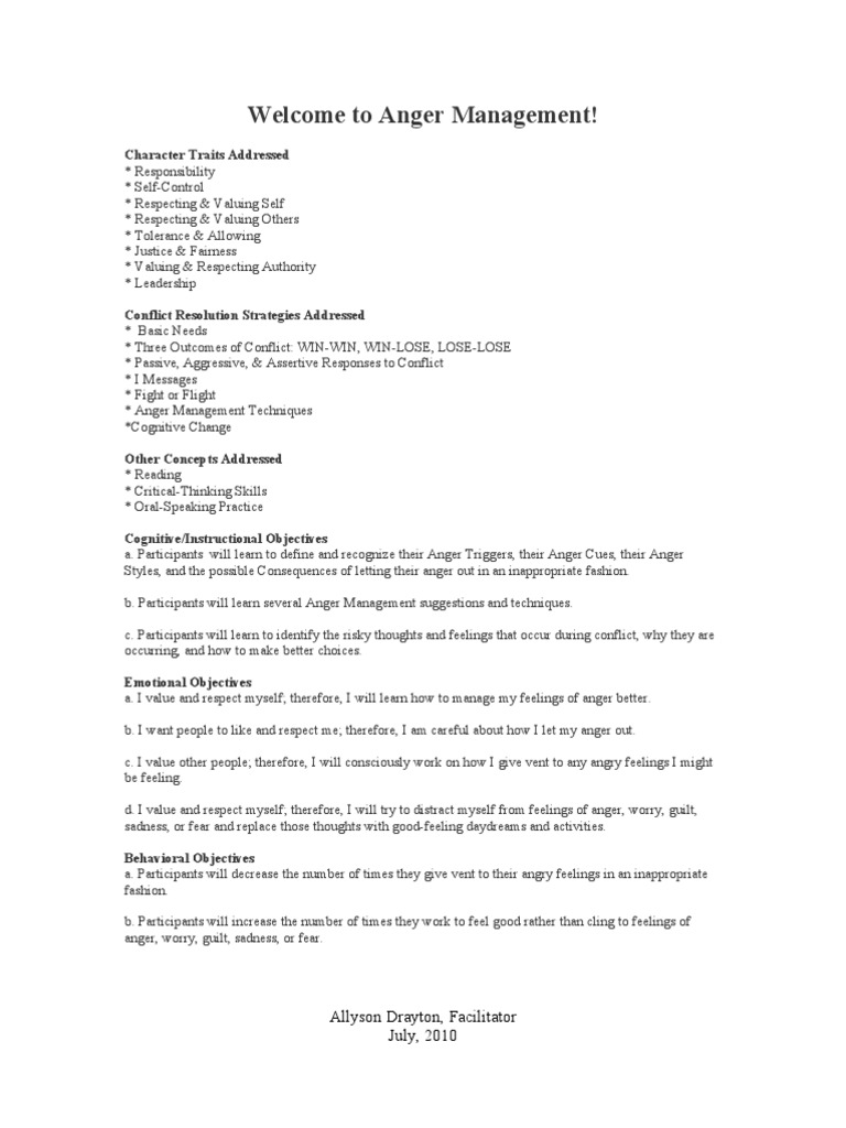 Anger Management Intro and Objectives | PDF | Anger | Emotions