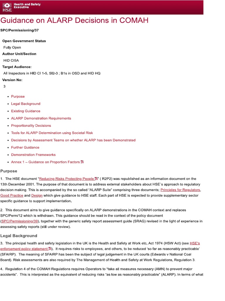 HSE ALARP Guidance Overview | PDF