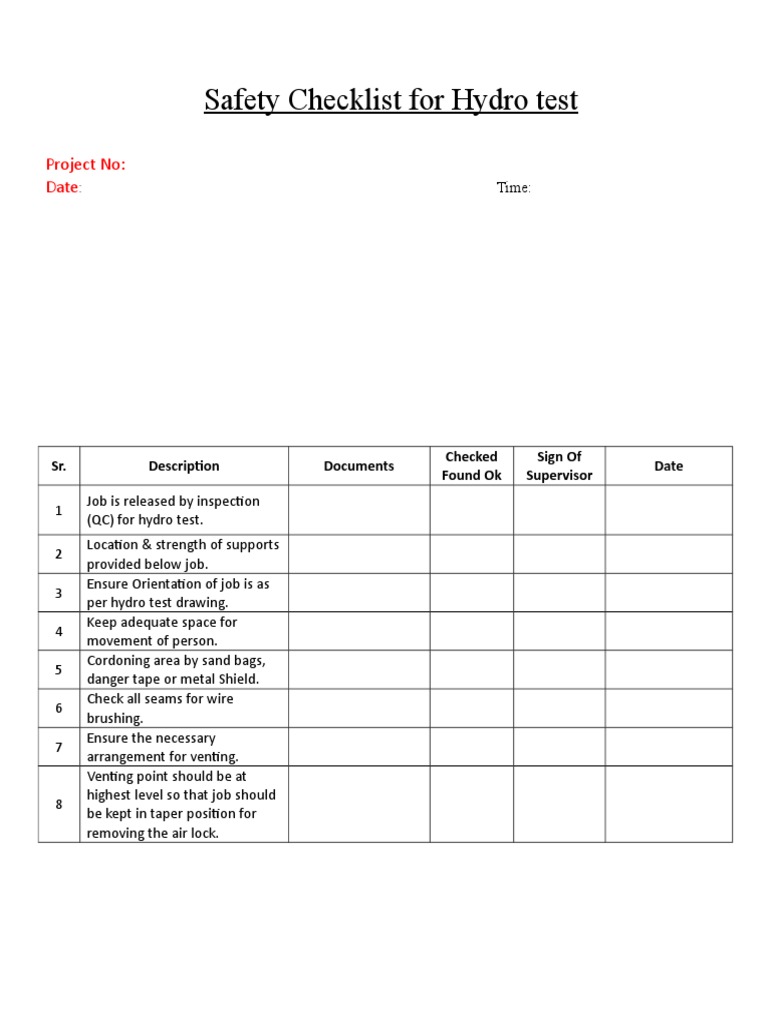 Safety Checklist for Hydro Testing: A Comprehensive Guide to Ensuring ...