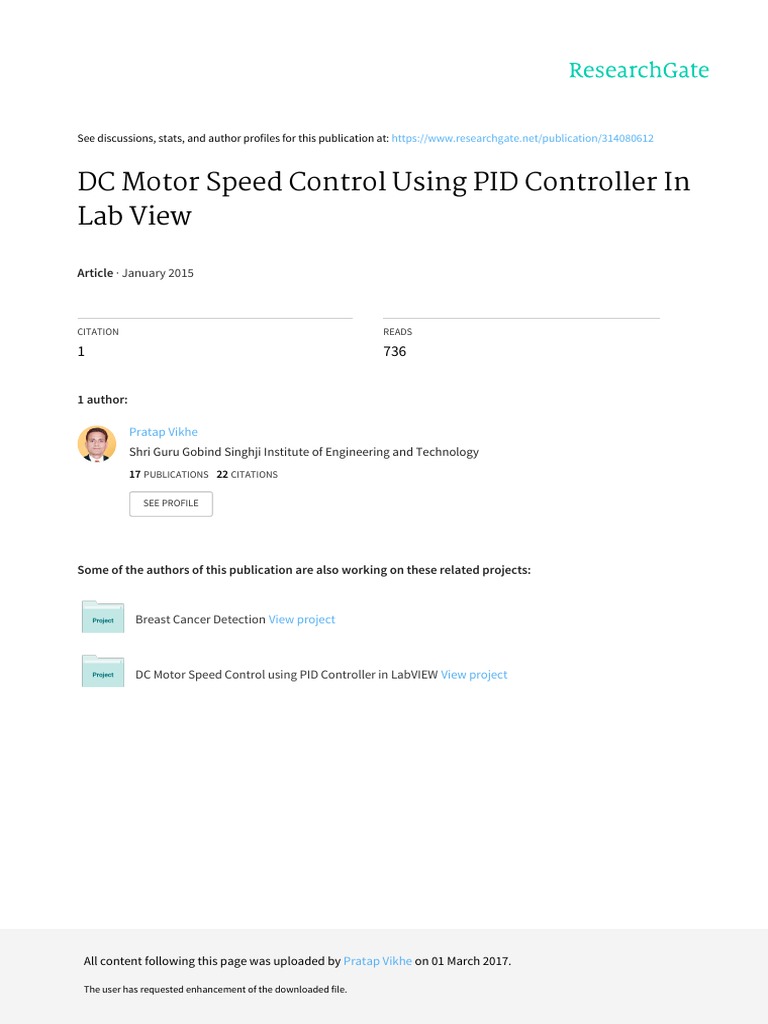 DC Motor Speed Control Using PID Controller in Lab View: January 2015 ...