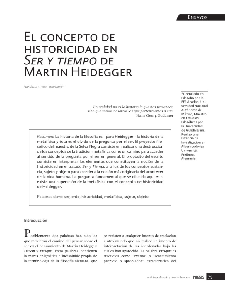 El Concepto de Historicidad en Ser y Tie | PDF | Martin Heidegger | Ser ...