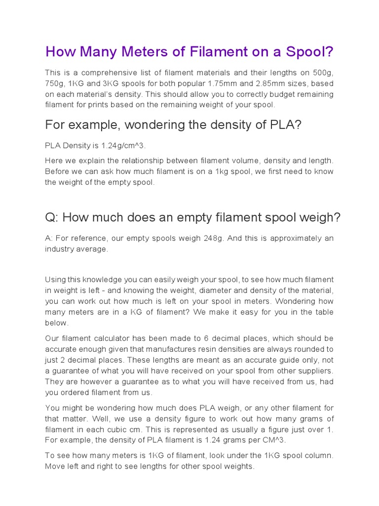 How Many Meters of Filament On A Spool | PDF | Density | Quantity