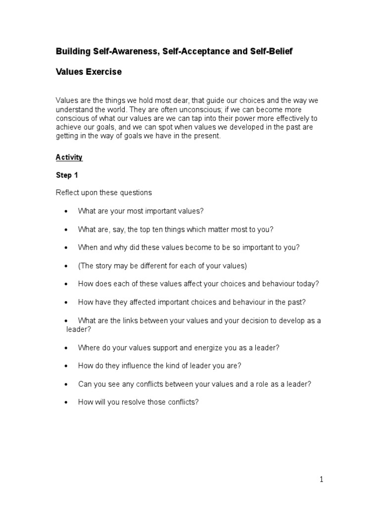Values Exercise | PDF | Value (Ethics) | Mind