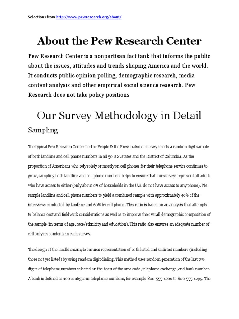 Pew Research Center Surveys Methodology | PDF | Survey Methodology ...