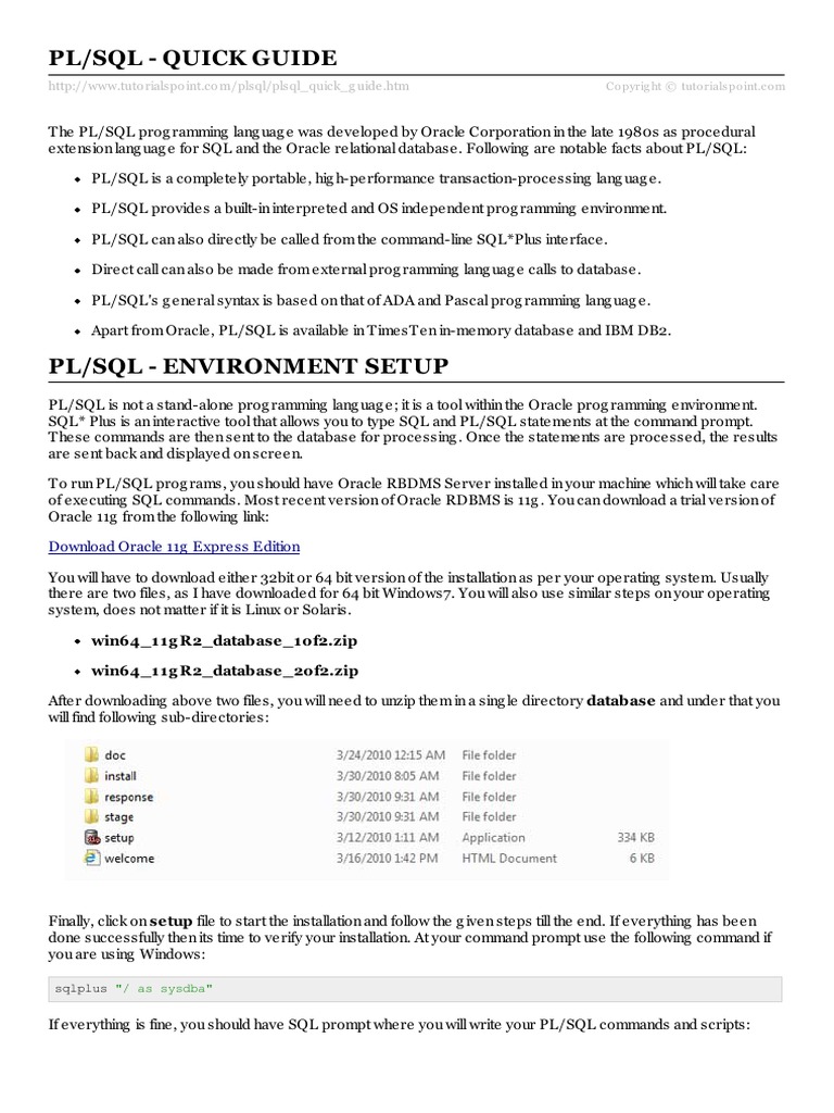 PL/SQL - Quick Guide: Download Oracle 11g Express Edition | Download Free PDF | Control Flow ...