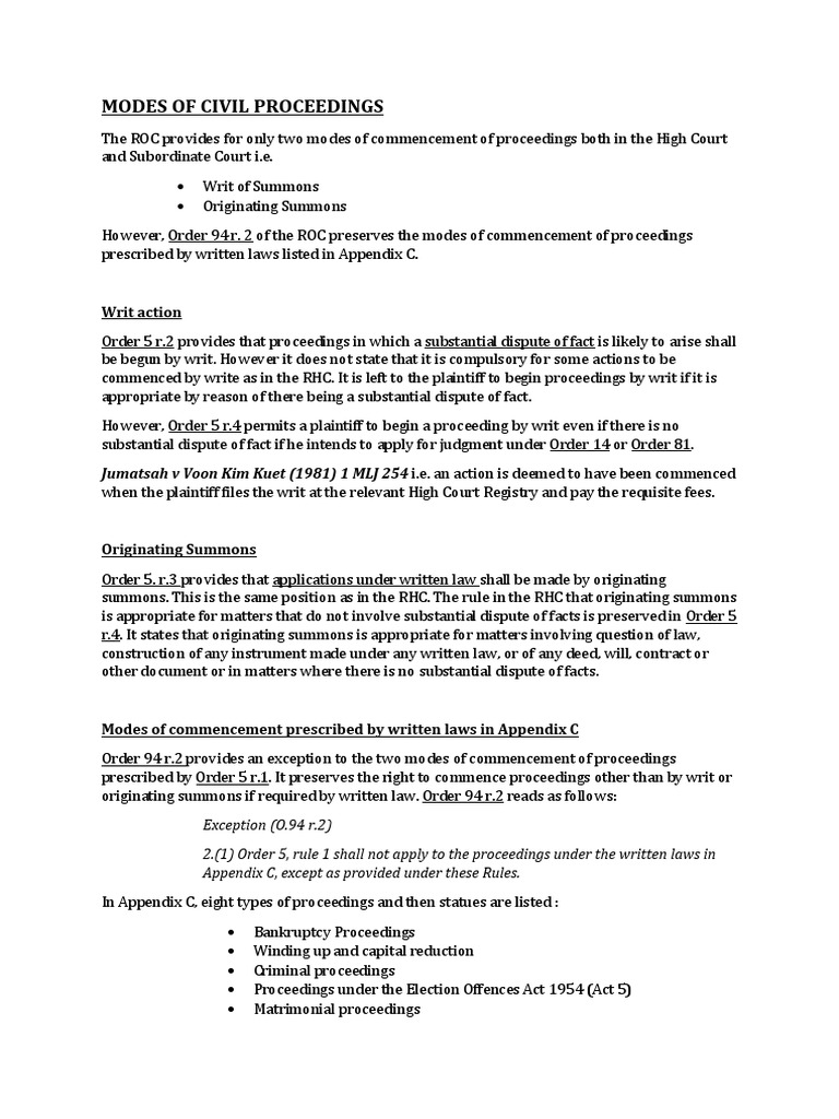 Civil Proceedings Guide | PDF | Summons | Writ