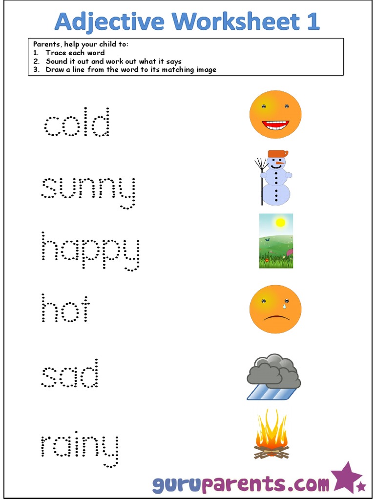 Adjective Worksheets 1 | PDF | Language Arts & Discipline | Wellness