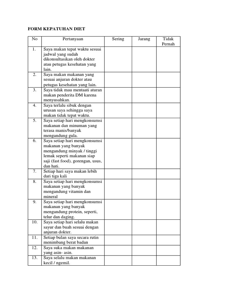 Form Kepatuhan Diet-1 | PDF