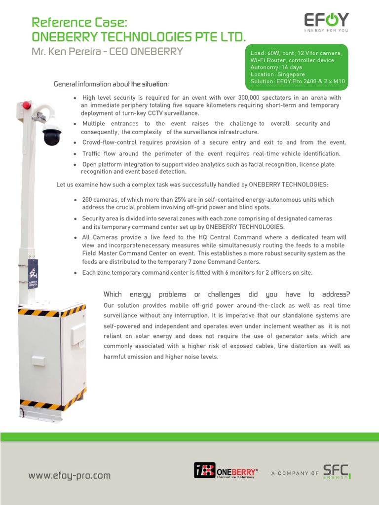 Reference Oneberry Efoy 1 | PDF | Surveillance | Fuel Cell