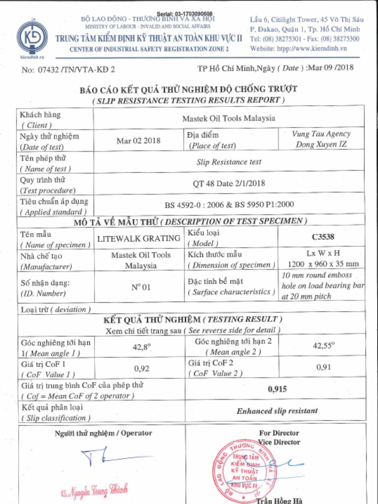 Certificate For Slip Resistance For Litewak Grating B3538 | PDF