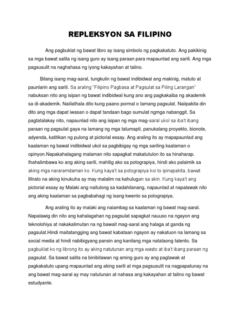 Repleksyon Sa Filipino | PDF