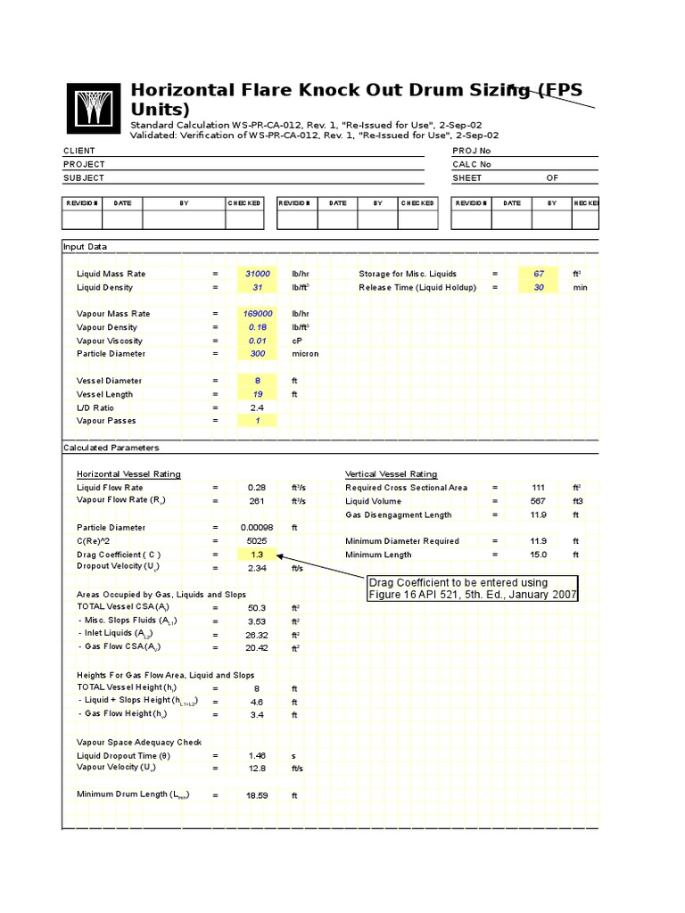 Horizontal Flare Knock Out Drum Sizing | PDF | Flow Measurement | Drag ...