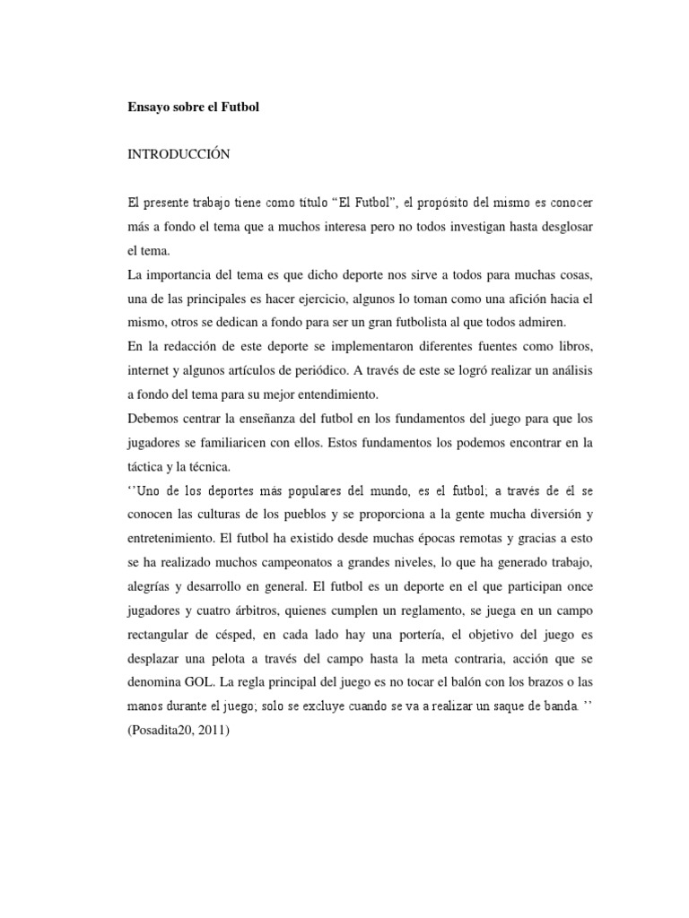 Ensayo Sobre El Futbol | PDF | Asociación de Futbol | Deportes