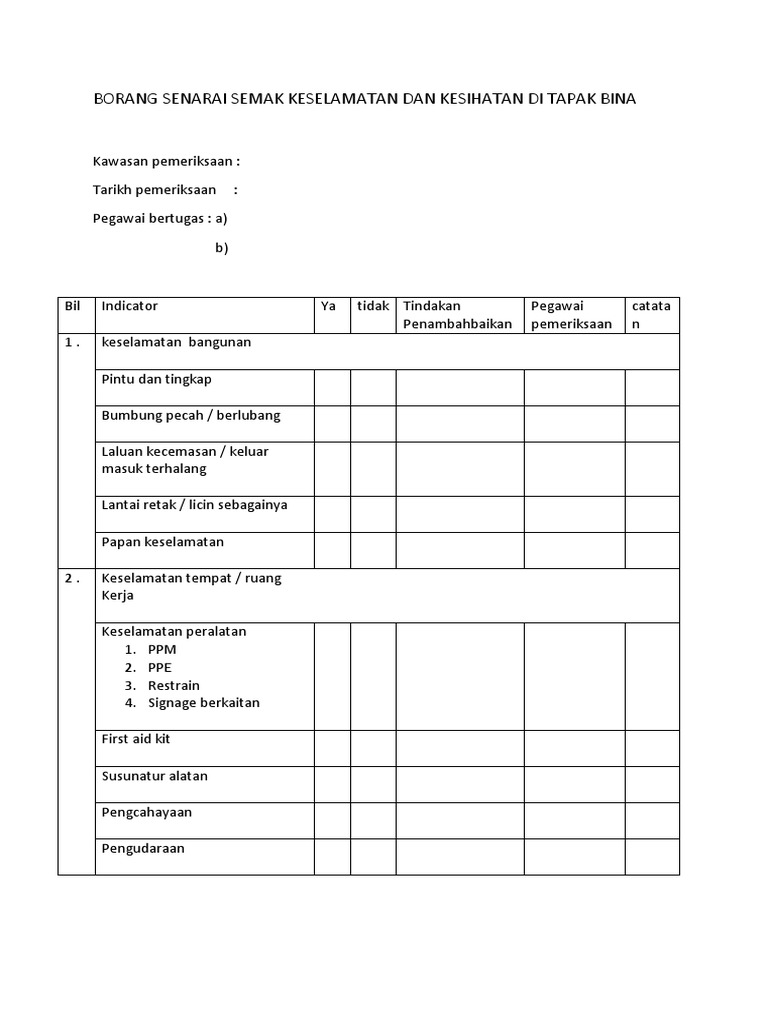 Borang Senarai Semak Pengujian | PDF | Teknologi & Rekayasa