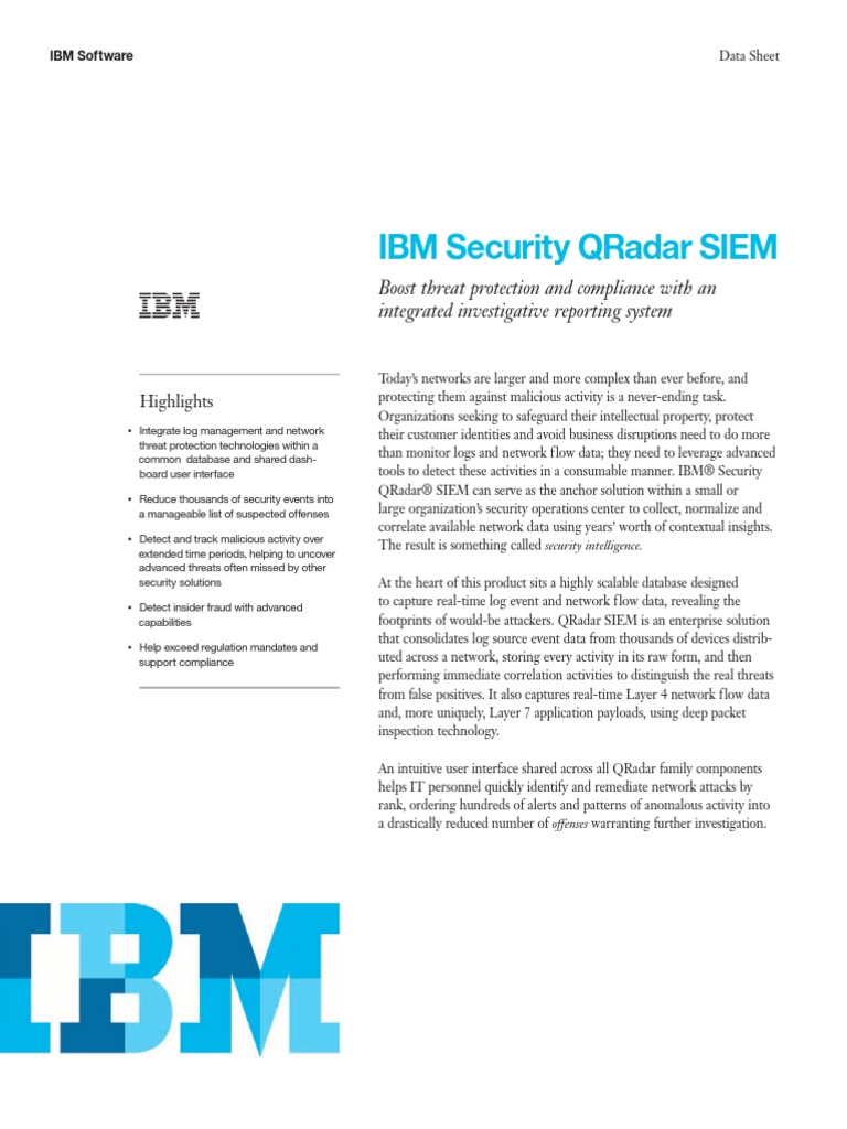 IBM Security QRadar SIEM Datasheet | PDF | Computer Network | Regulatory Compliance