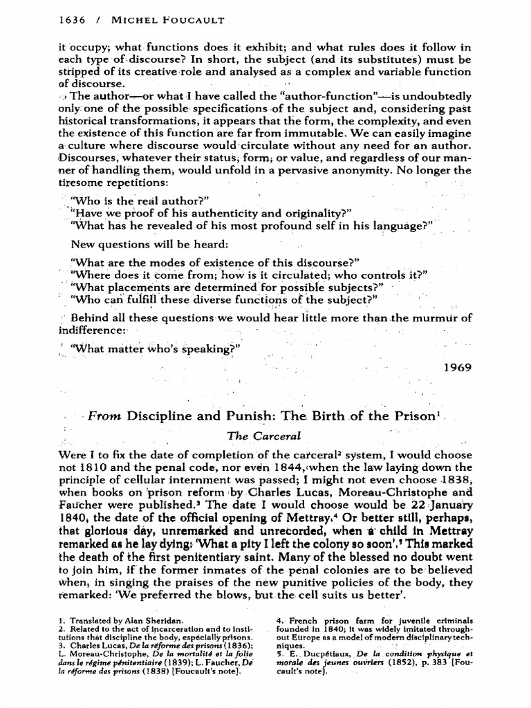 Michel Foucault: From Discipline and Punish: The Birth of Prison | PDF ...