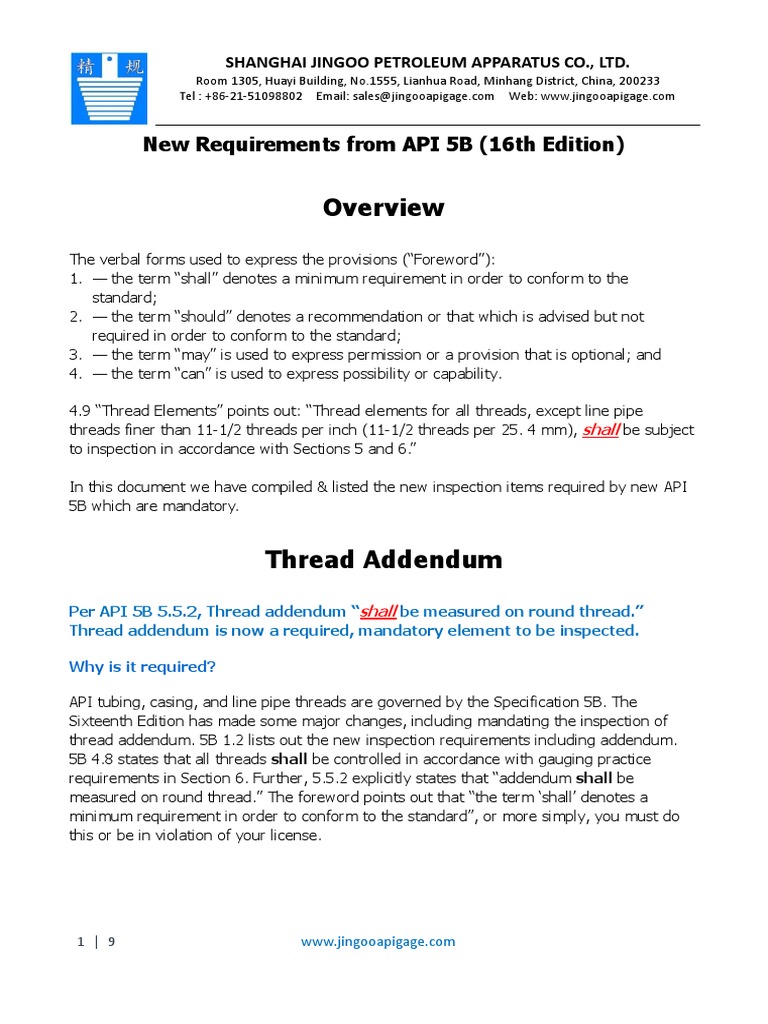 API 5B Updates (16th Edition) | PDF | Mechanical Engineering