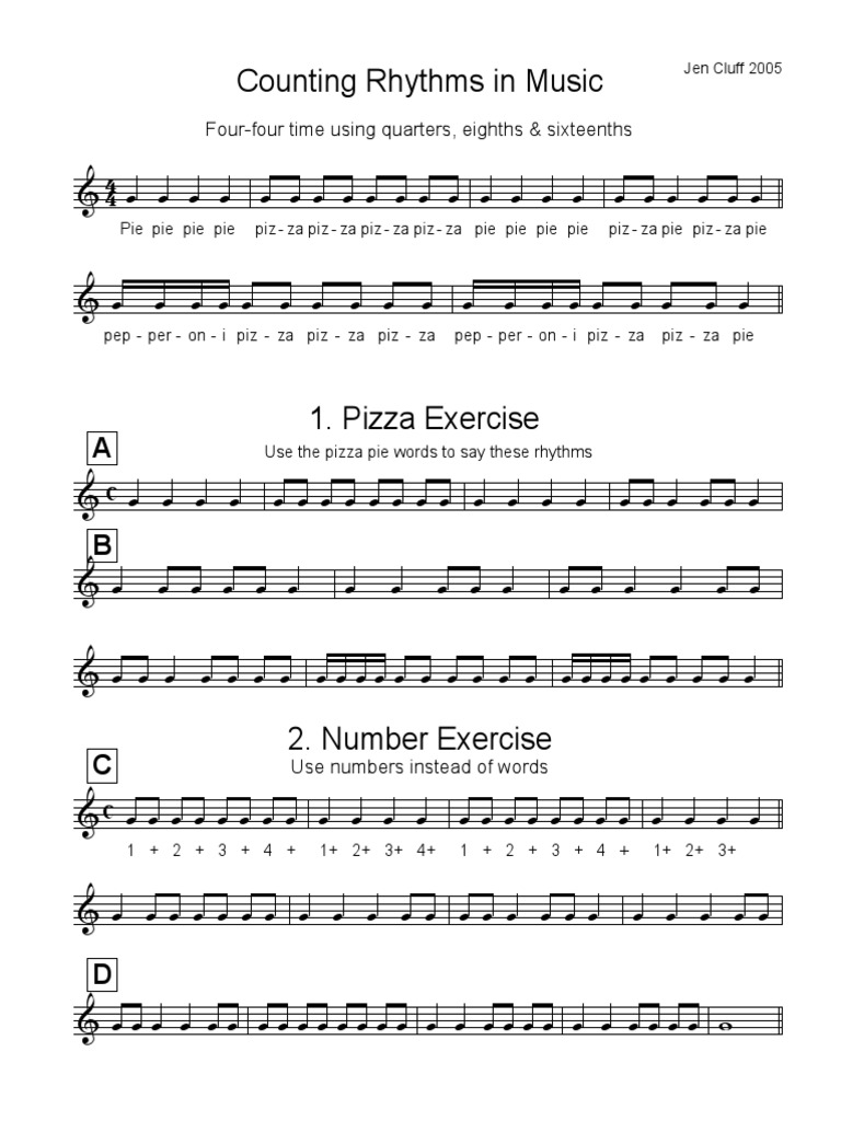 Counting Rhythms in Music: Four-Four Time Using Quarters, Eighths ...