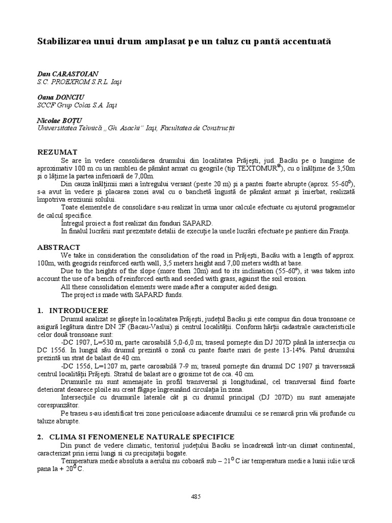 Stabilizarea Unui Drum Amplasat Pe Un Taluz Cu Panta Accentuata PDF | PDF