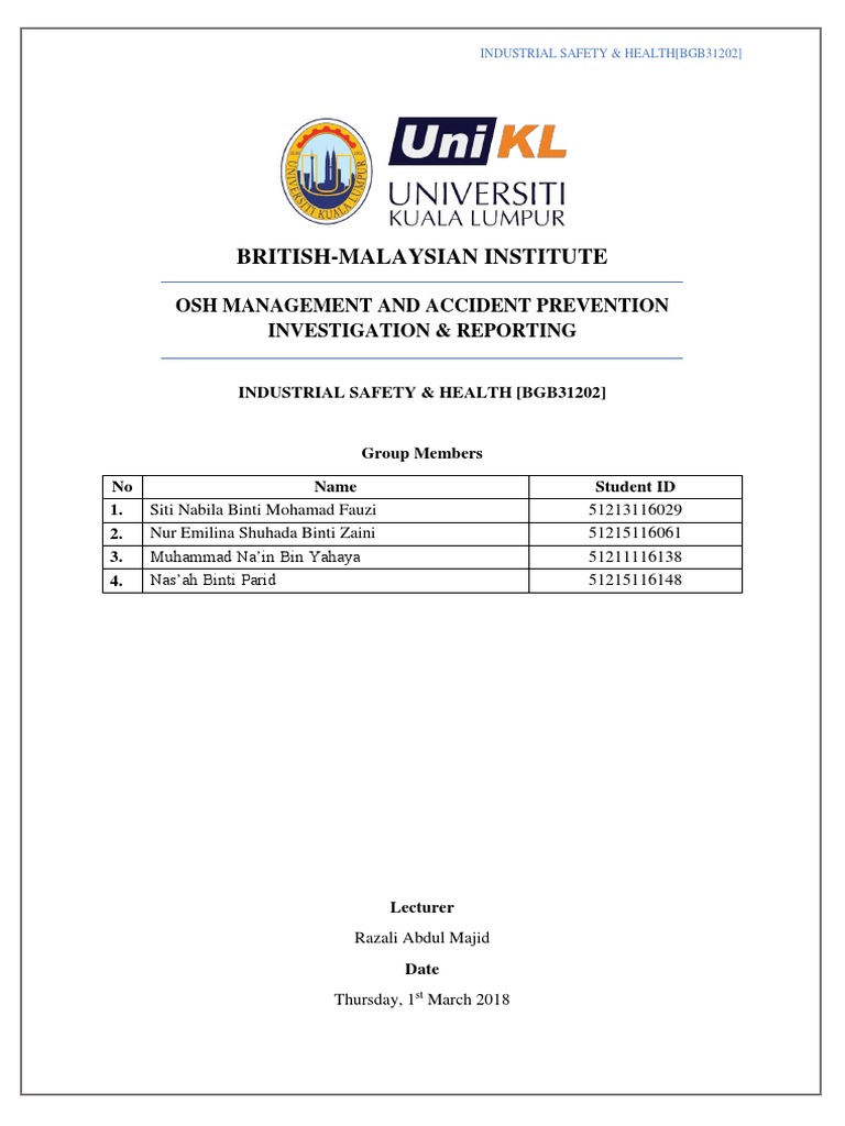 OSHA Accident Report Assignment | PDF | Occupational Safety And Health ...