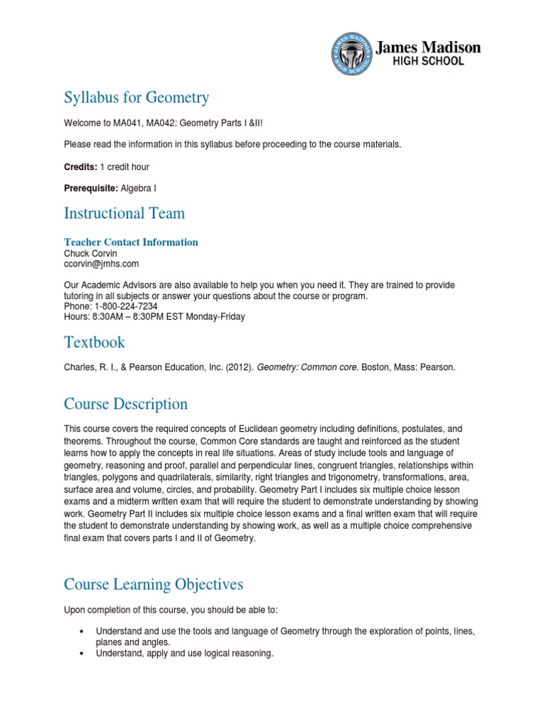 Geometry Jmhs Syllabus | PDF | Geometry | Triangle