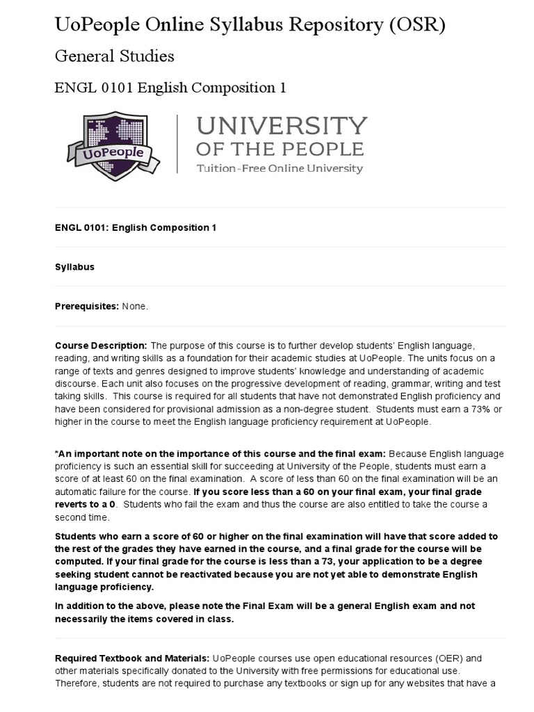 UoPeople Online Syllabus Repository (OSR) | PDF | Quiz | Test (Assessment)