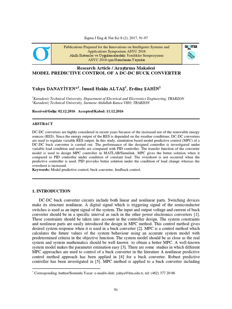 Model Predictive Control Of A Dc Dc Buck Converter Pdf Force Electrical Engineering