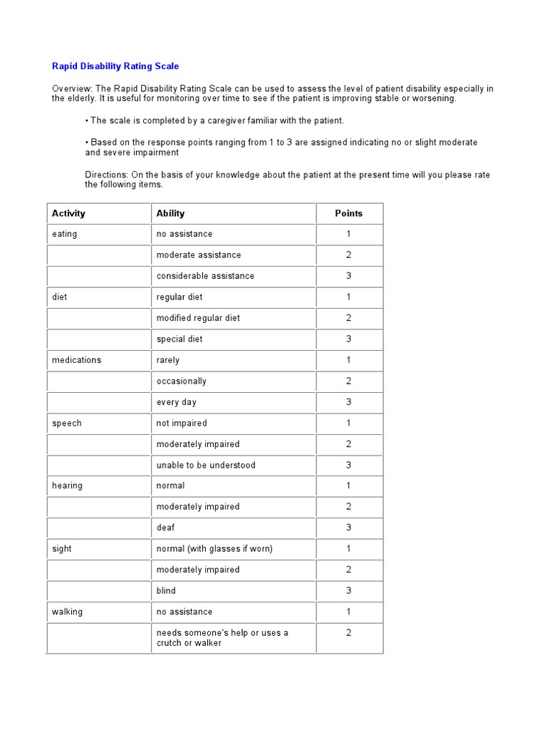 Rapid Disability Rating Scale | PDF | Hearing Loss | Disability