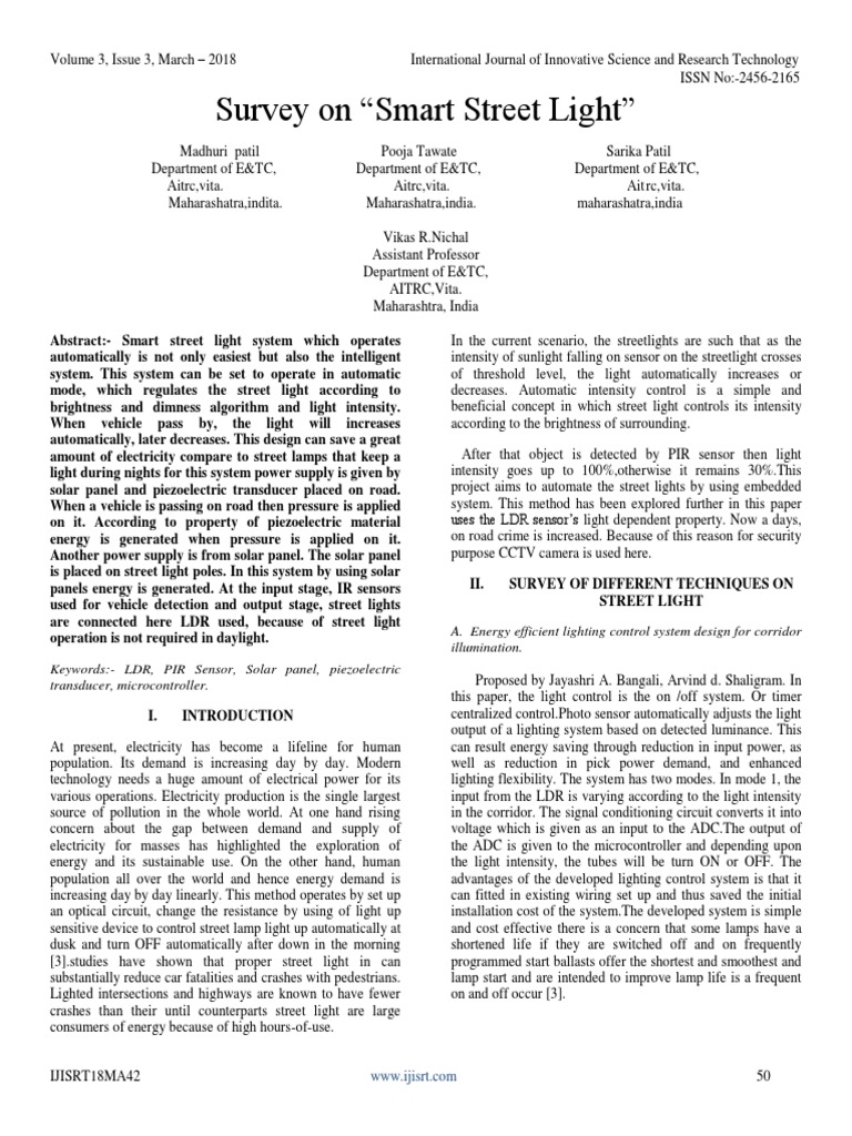 Survey On "Smart Street Light" | PDF | Street Light | Rectifier