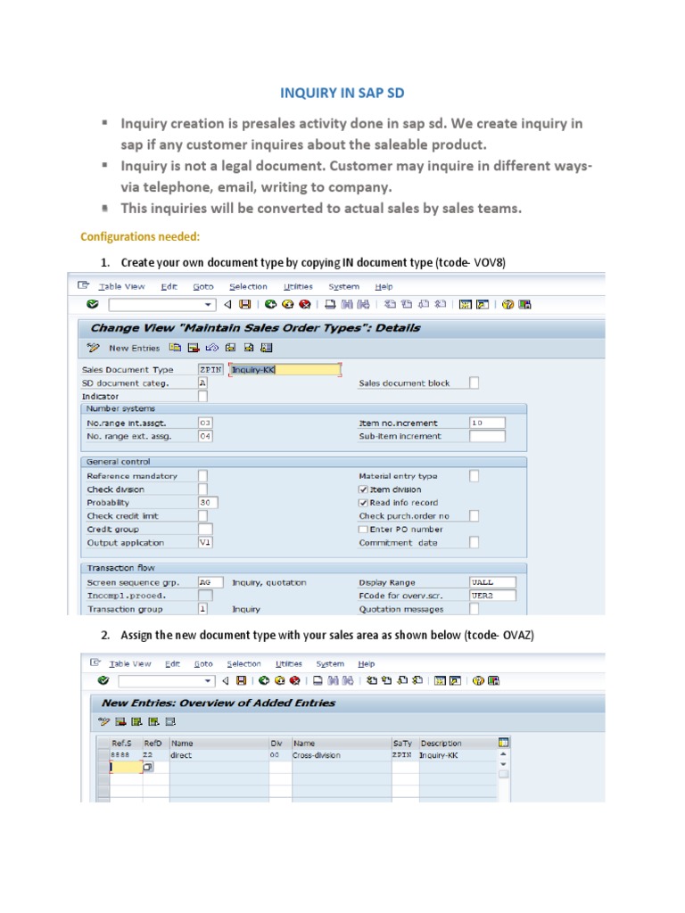 Inquiry Process in Sap SD, Inquiry Sap | PDF | Computing | Software