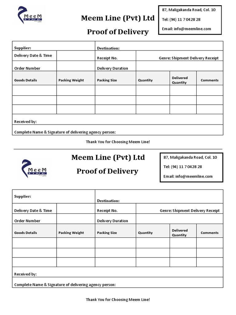 Proof of Delivery Template | PDF | Supply Chain Management | Service ...