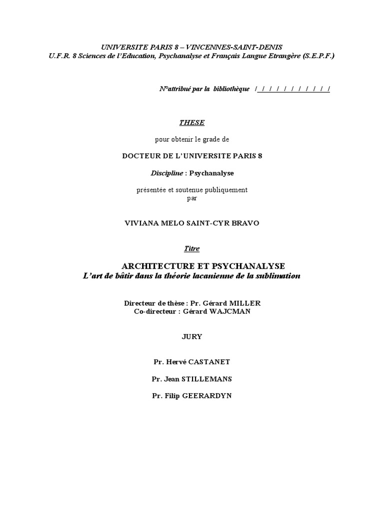 Thèse Sublimation Lacan | PDF | Sigmund Freud | Jacques Lacan