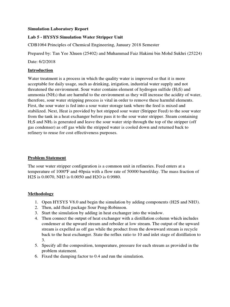 Simulation Laboratory Report Lab 5 - HYSYS Simulation Water Stripper ...