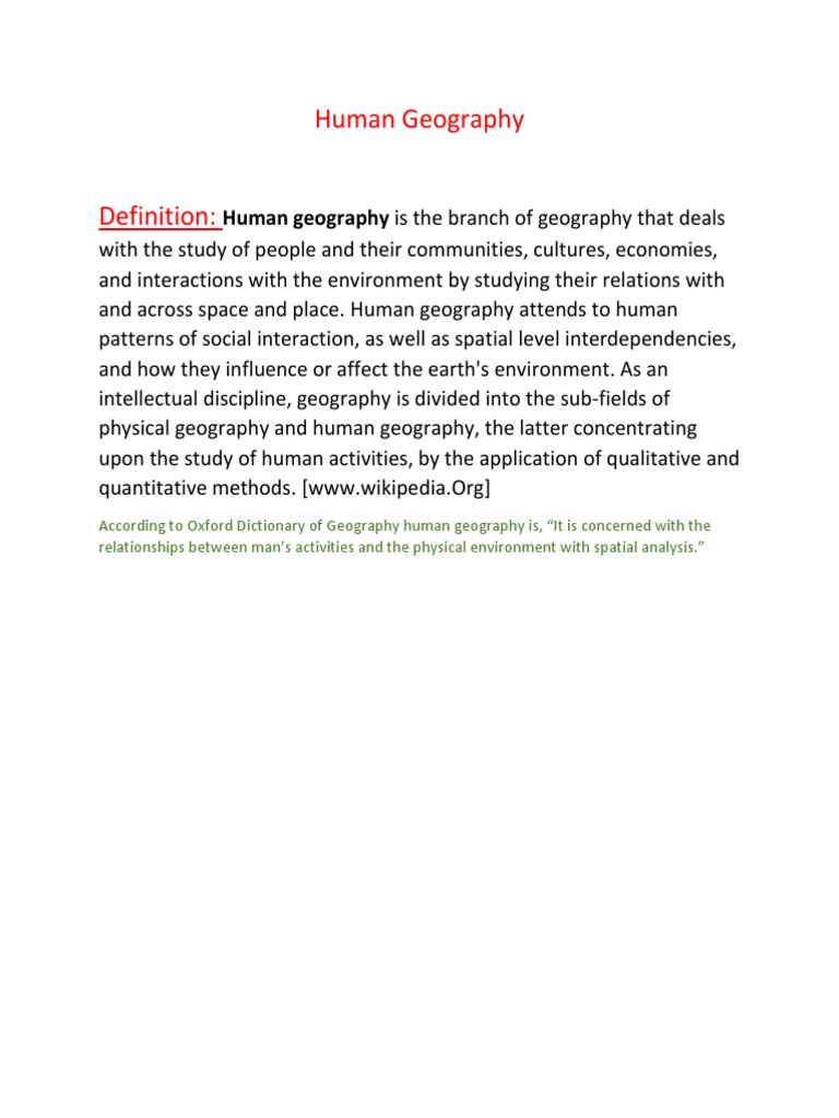 Human Geography: Study of People & Space | PDF