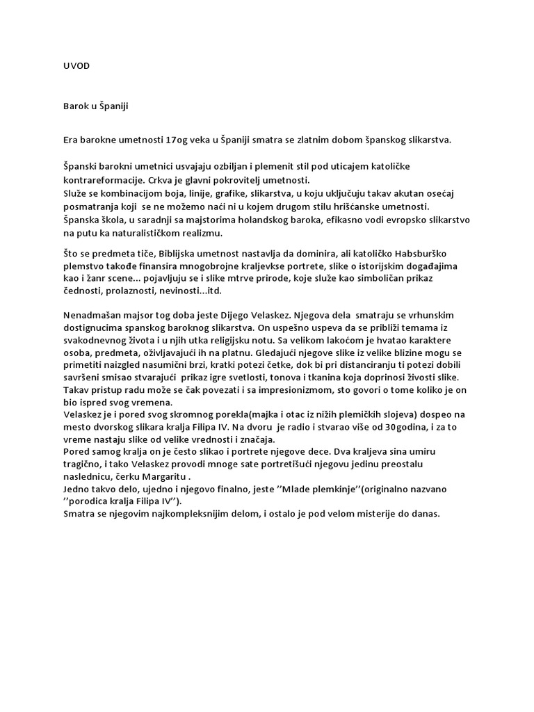Barok U Spaniji Uvod | PDF