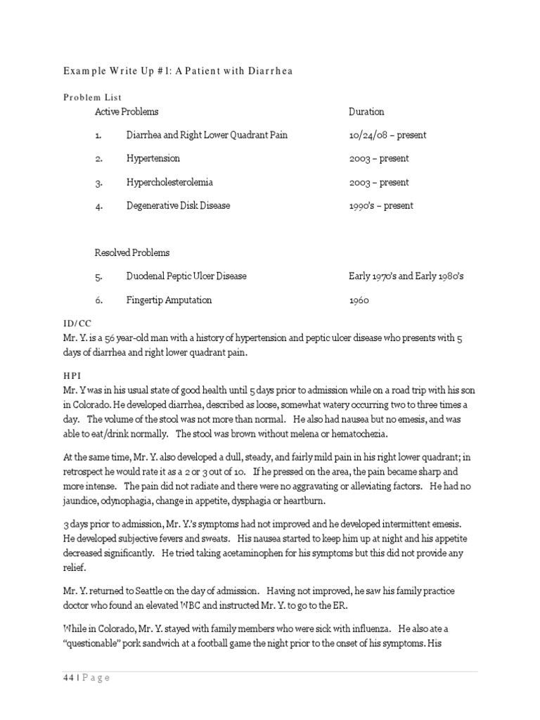 Example Write Up #1: A Patient With Diarrhea: Problem List | PDF ...