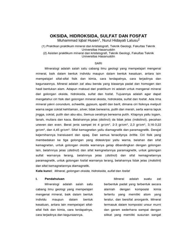 Mineral Oksida, Hidroksida, Sulfat Dan Fosfat | PDF