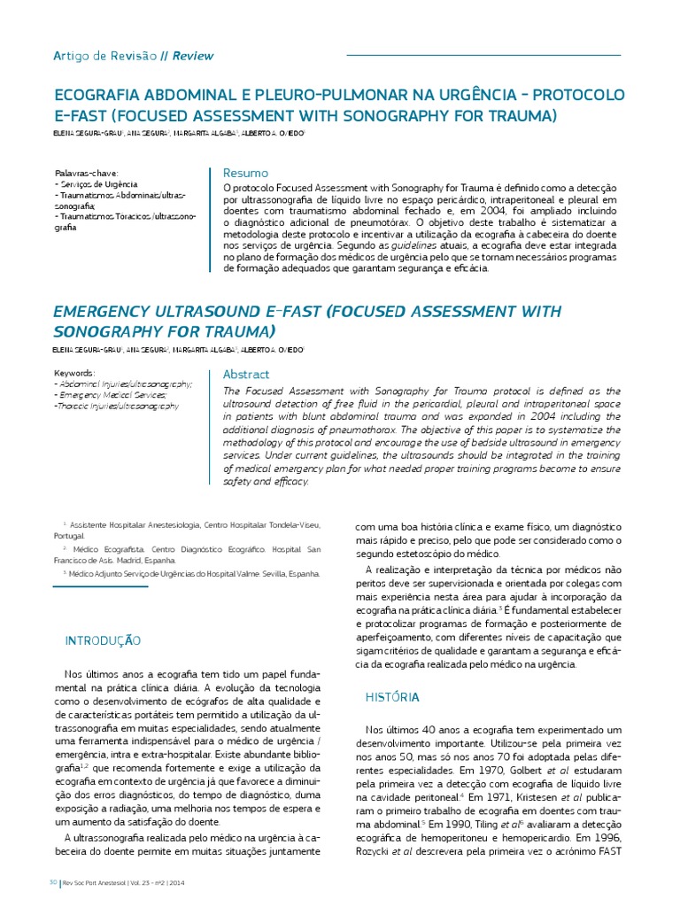 Ecografia Abdominal e Pleuro-Pulmonar Na Urgência - Protocolo E-FAST ...