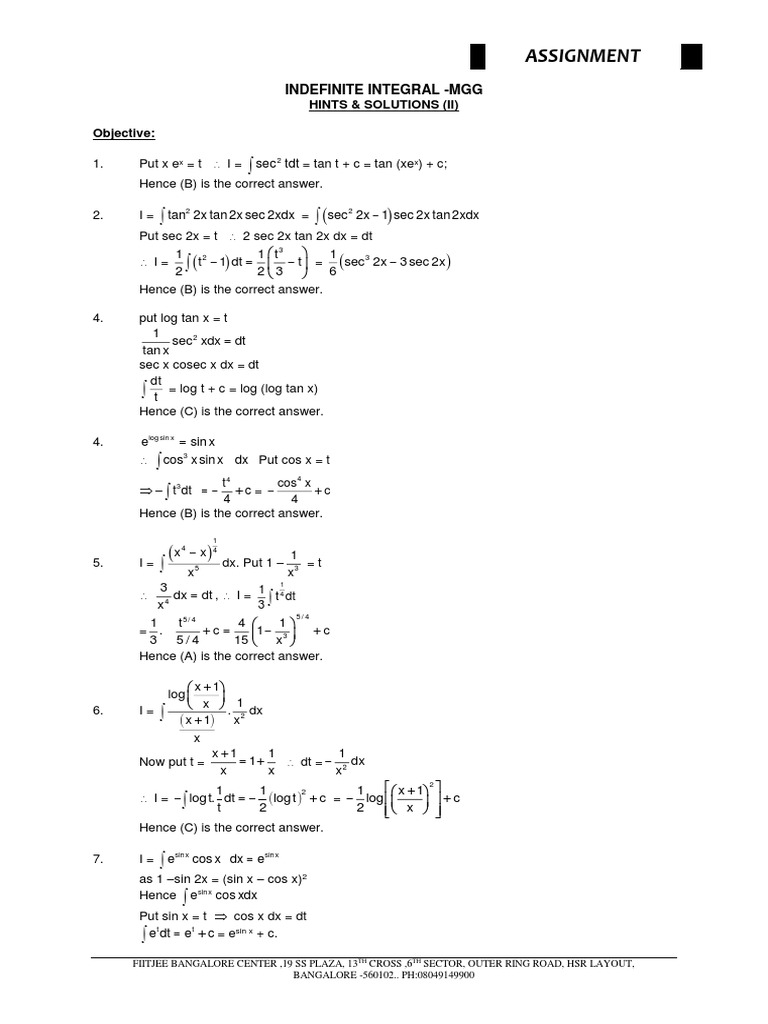 Indefinite Integrals and Solutions | PDF | Fraction (Mathematics ...