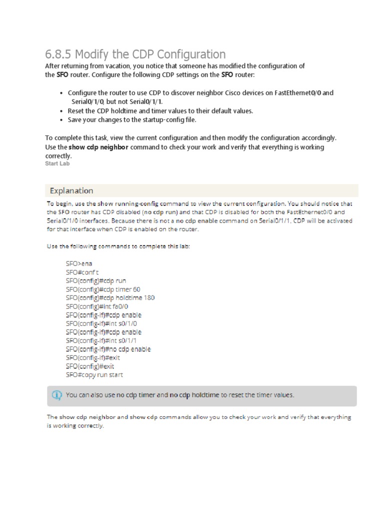 6.8.5 Modify The CDP Configuration | PDF | Computers | Technology ...