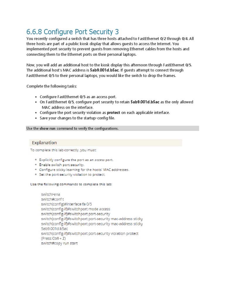 6.6.8 Configure Port Security 3 | PDF | Computers 6.6.8 Configure Port Security 3 | PDF | Computers
